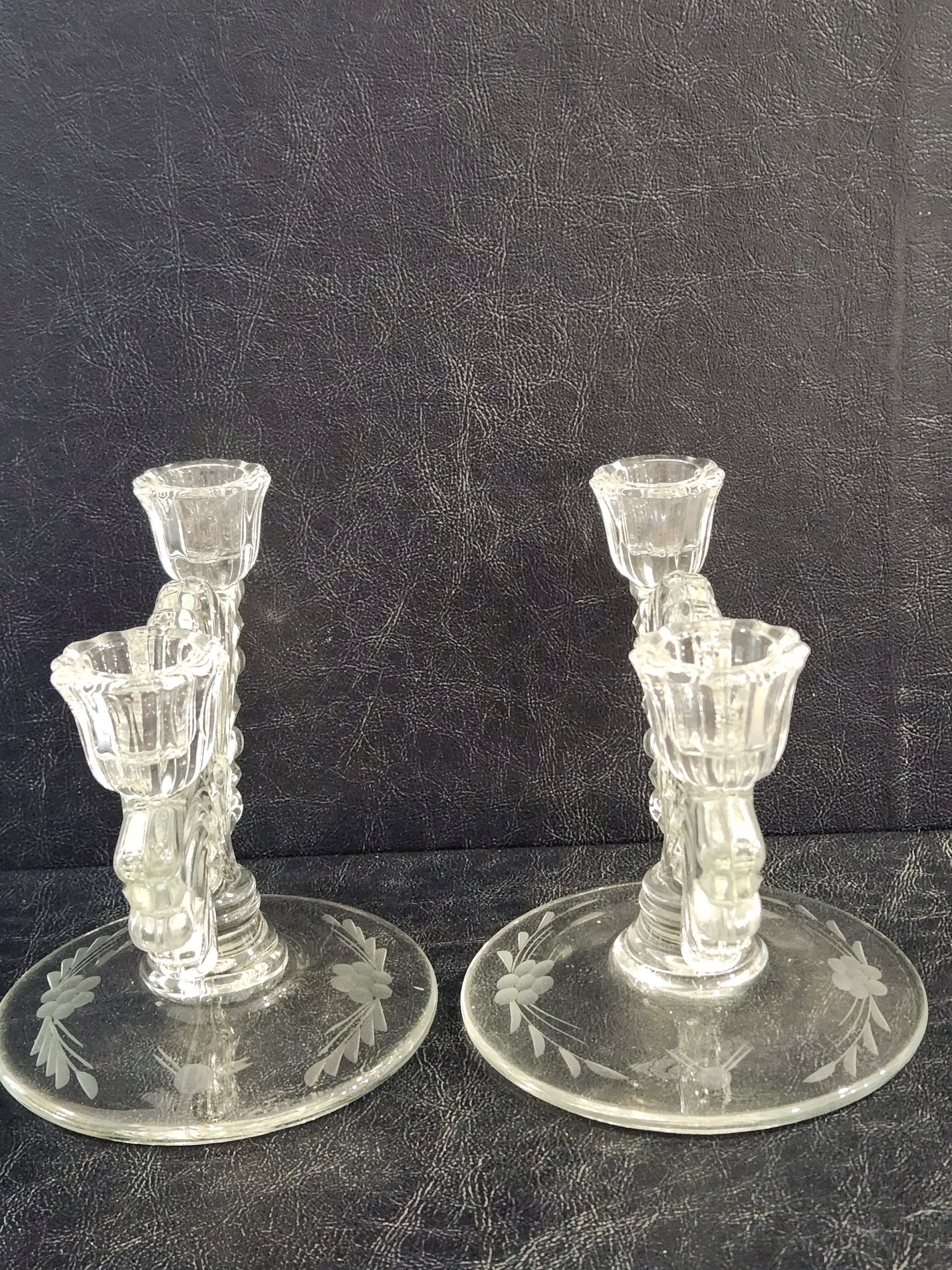 Rare Pair of Vintage Paden City Glass Maya Pattern Double Candle ...