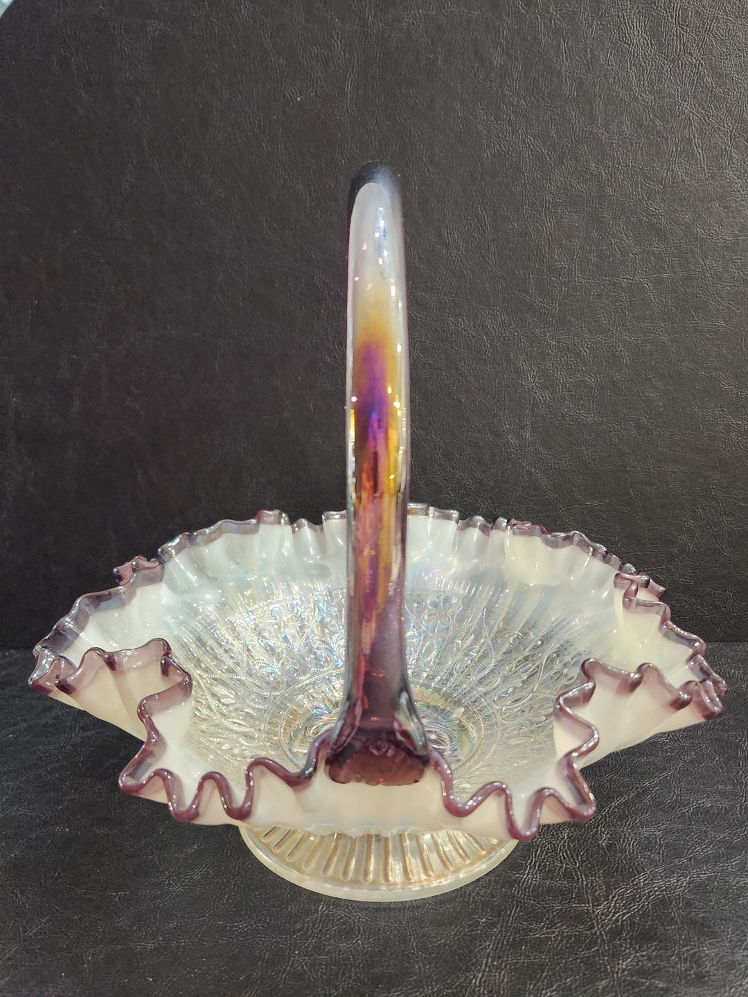 Fenton, French Opalescent Cardinal Glass Plum Crest Basket, 1993 - Etsy