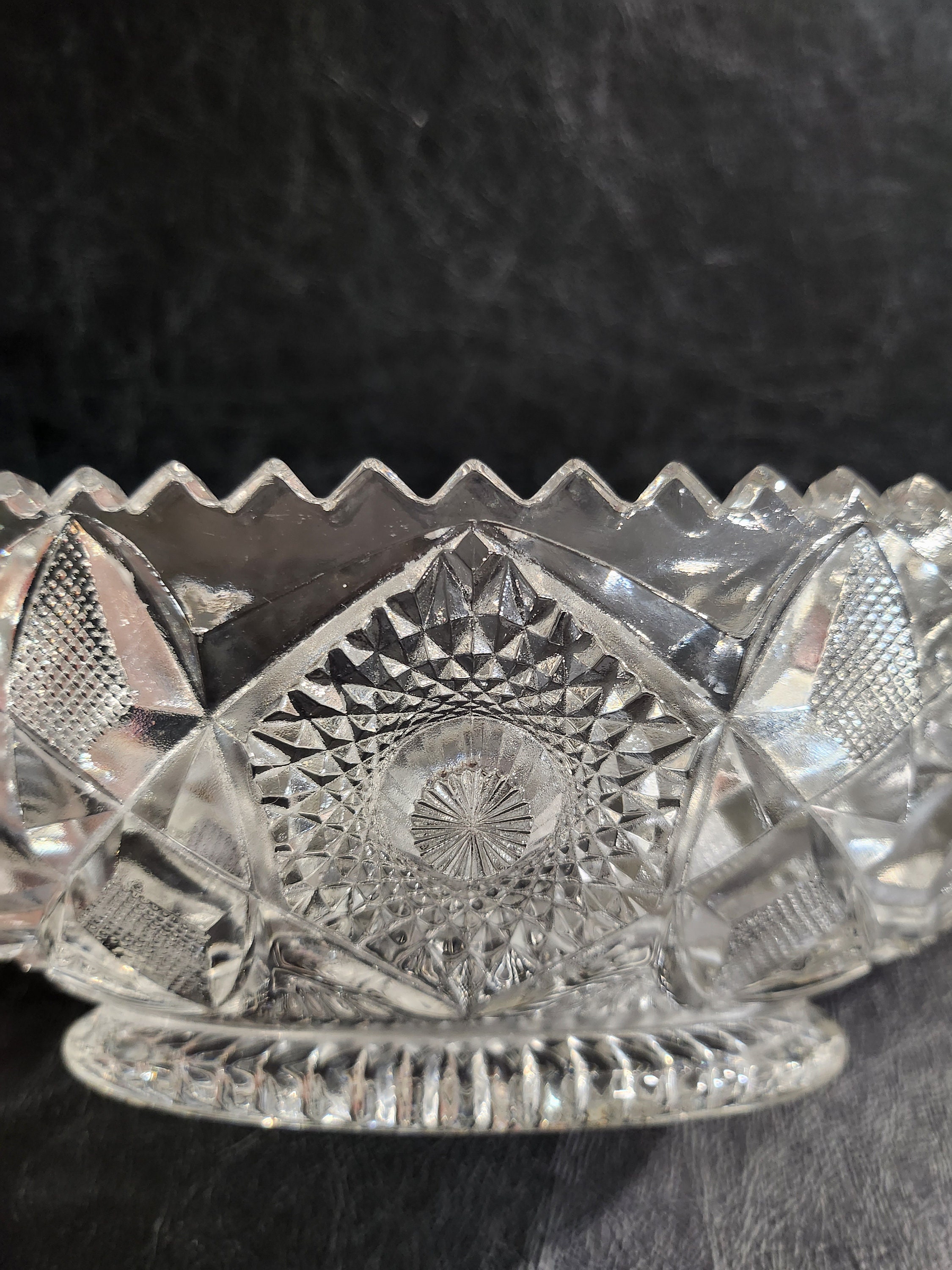 Imperial Crystal Glass Oval Bowl With Sawtooth Edge and Candle Holders ...