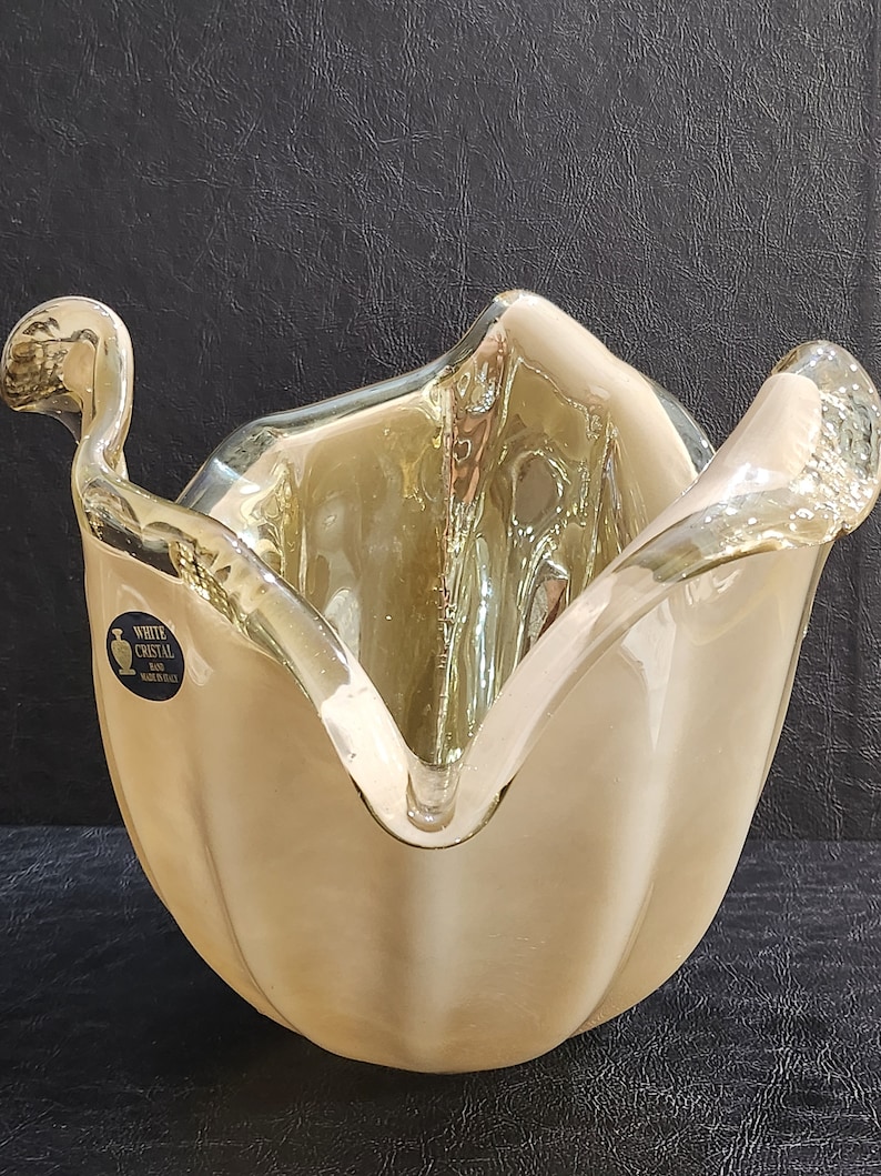 Murano Italian Handmade Large White Crystal Wave Bowl Mid Century Glass Etsy
