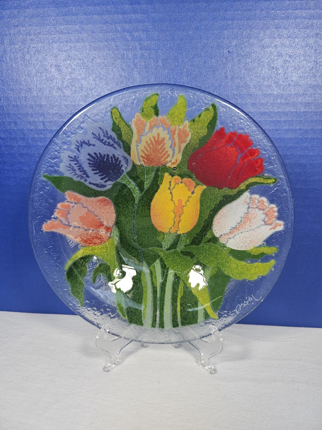 Peggy Karr Fused Glass Tulip Bowl: Signed Art Glass (8.25") - Etsy