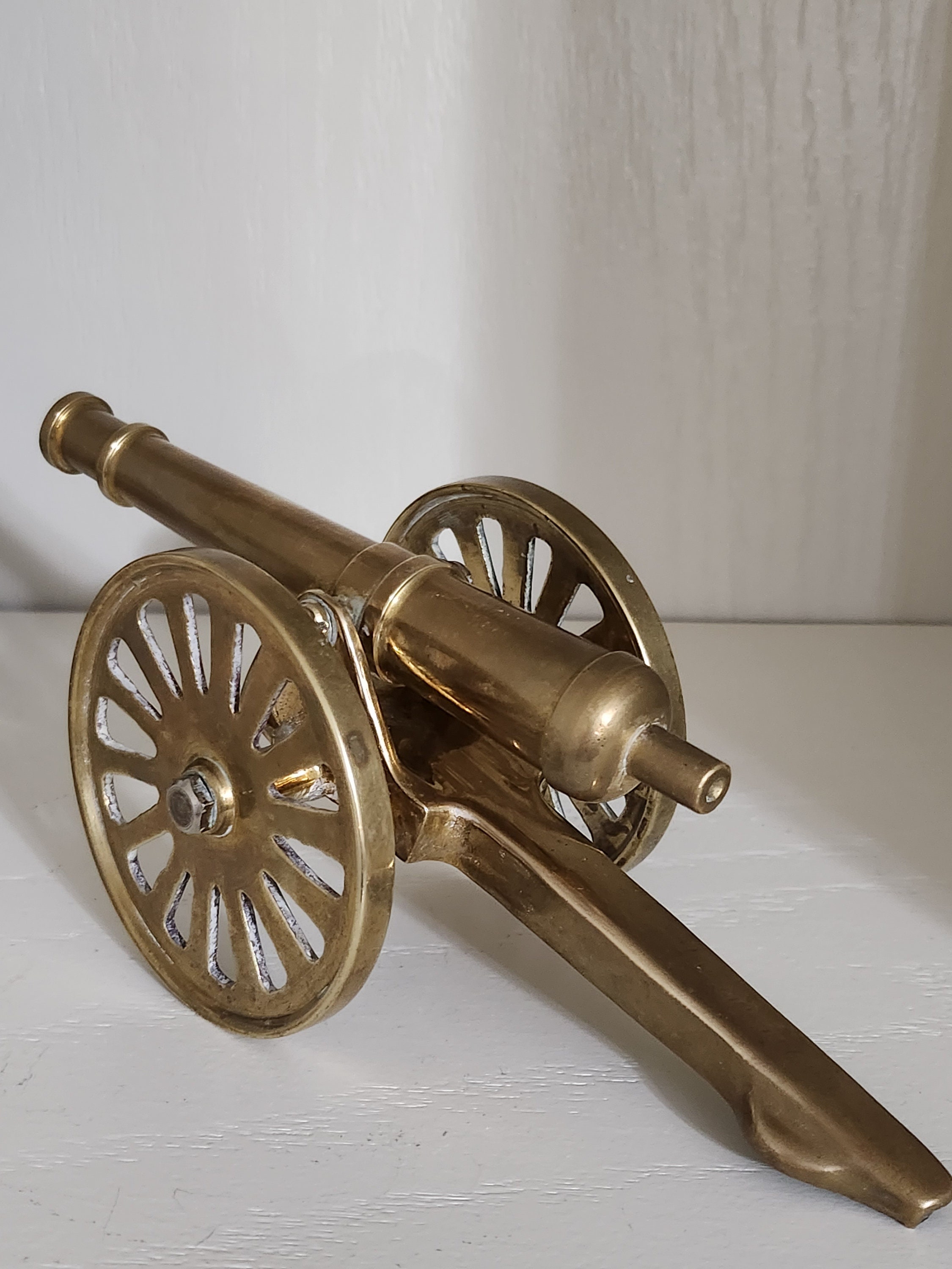Vintage Brass Cannon Decorative Figurine W Moving Wheels & Barrel ...