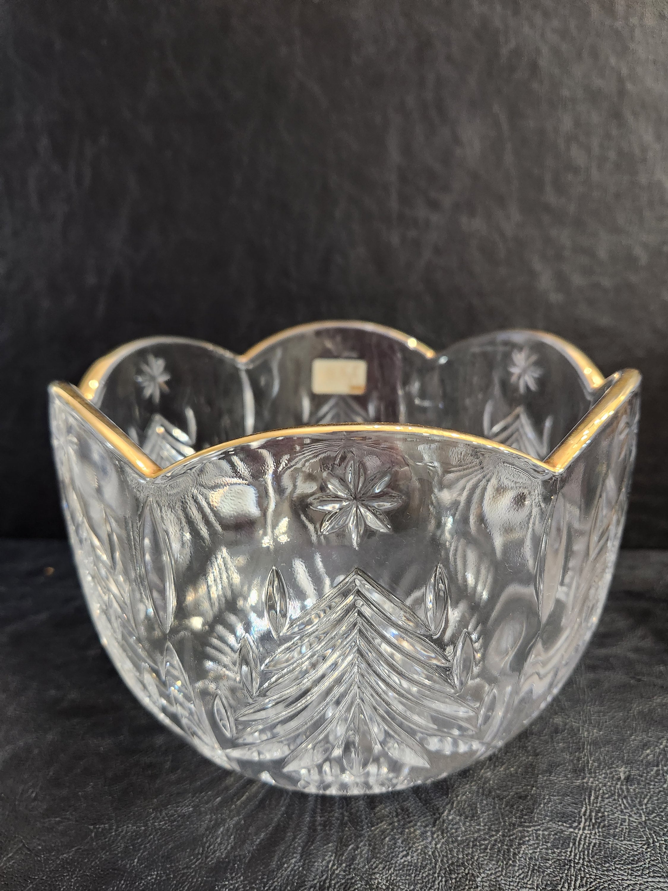Mikasa Crystal Scallop Gold Rim Bowl. Holiday Tree Etched - Etsy