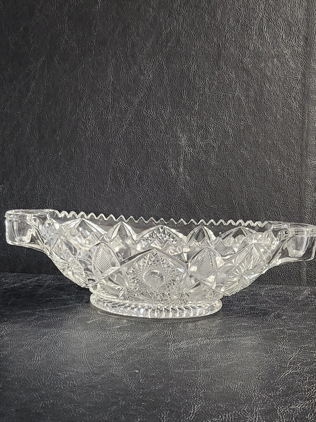 Imperial Crystal Glass Oval Bowl With Sawtooth Edge and Candle Holders ...