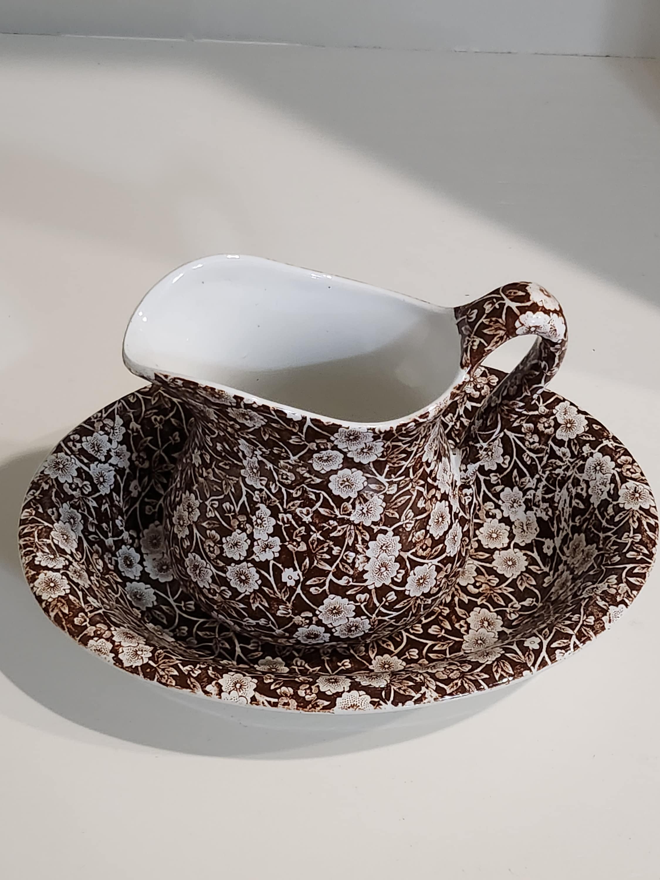 Rare: Staffordshire Brown Calico Pitcher and Oval Bowl Crownford China ...