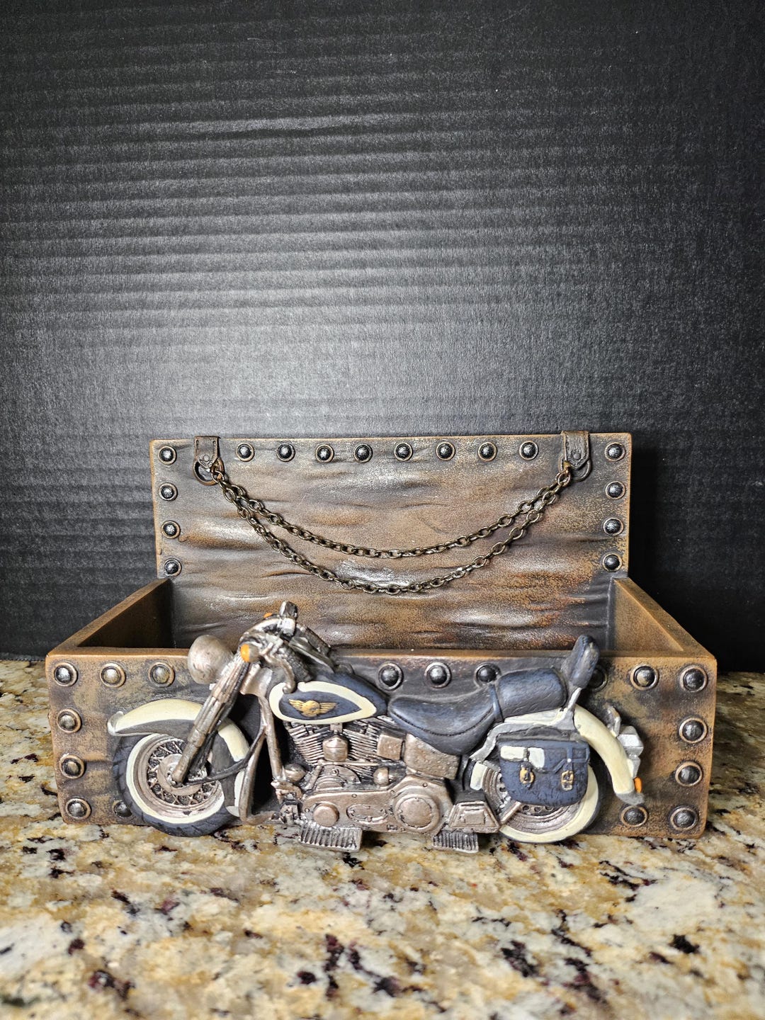 Men's 3D Motorcycle Brown Resin Box With Chains and Studs Vintage - Etsy