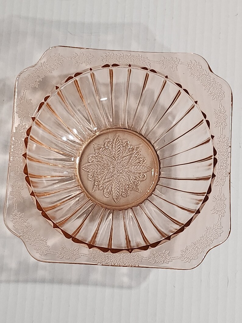 Rare 1930s Pink Depression Glass Square Serving Bowl Pattern by ...