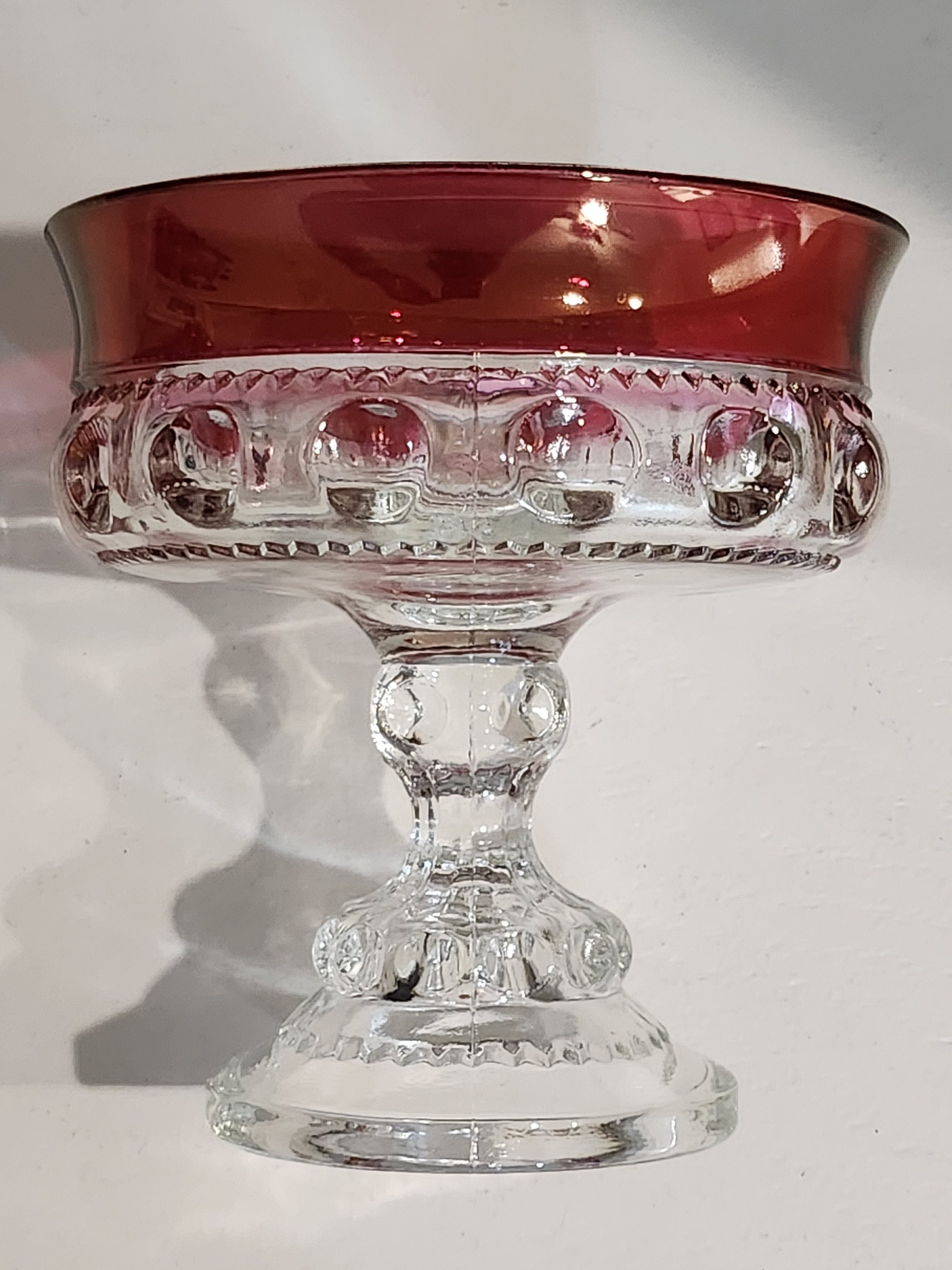 Indiana Glass/tiffin Ruby Red King's Crown Thumbprint Glass Compote ...