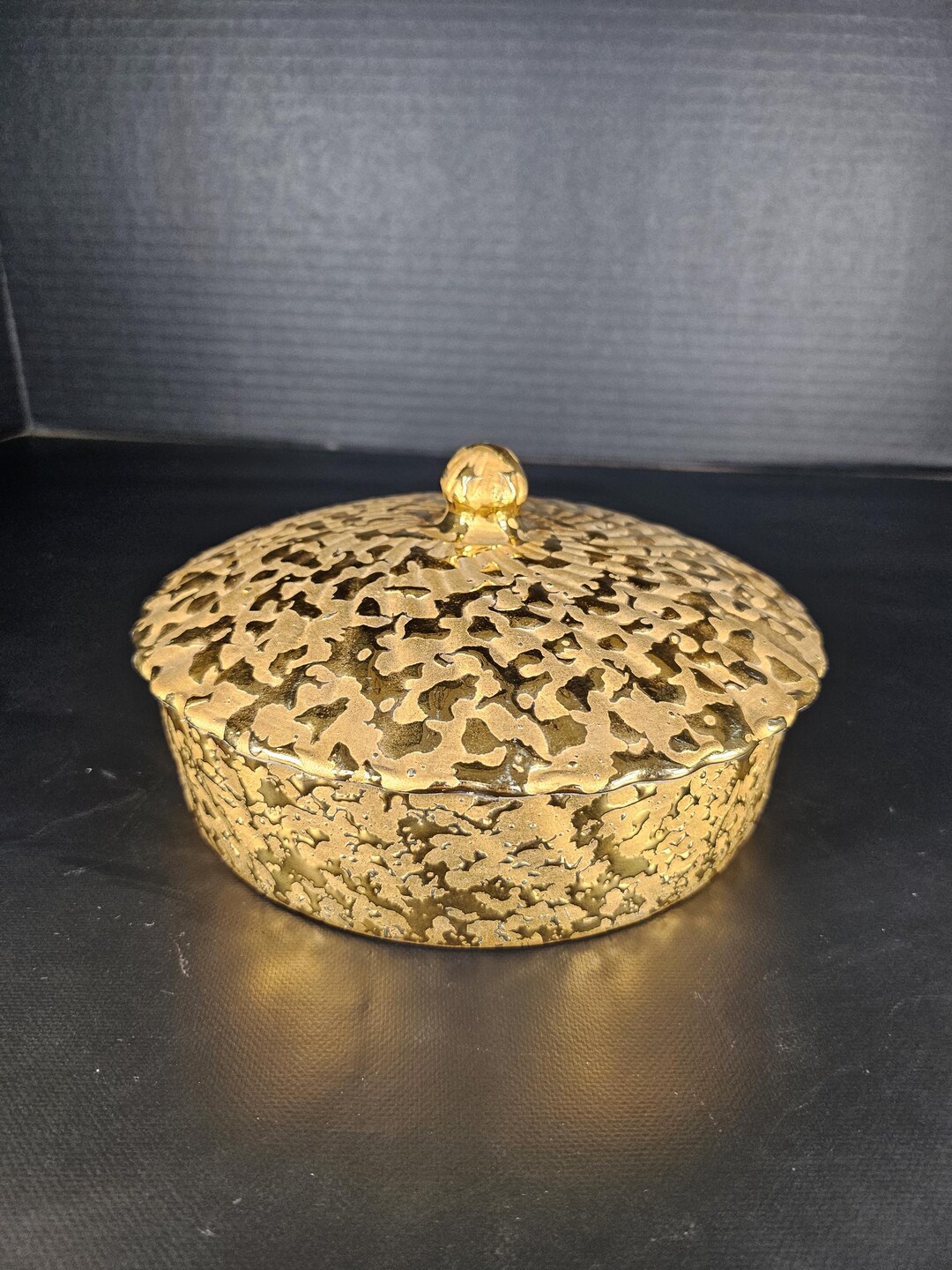 1950s Hand Decorated 22KT Gold Candy Dish With Lid. Weeping Bright Gold ...