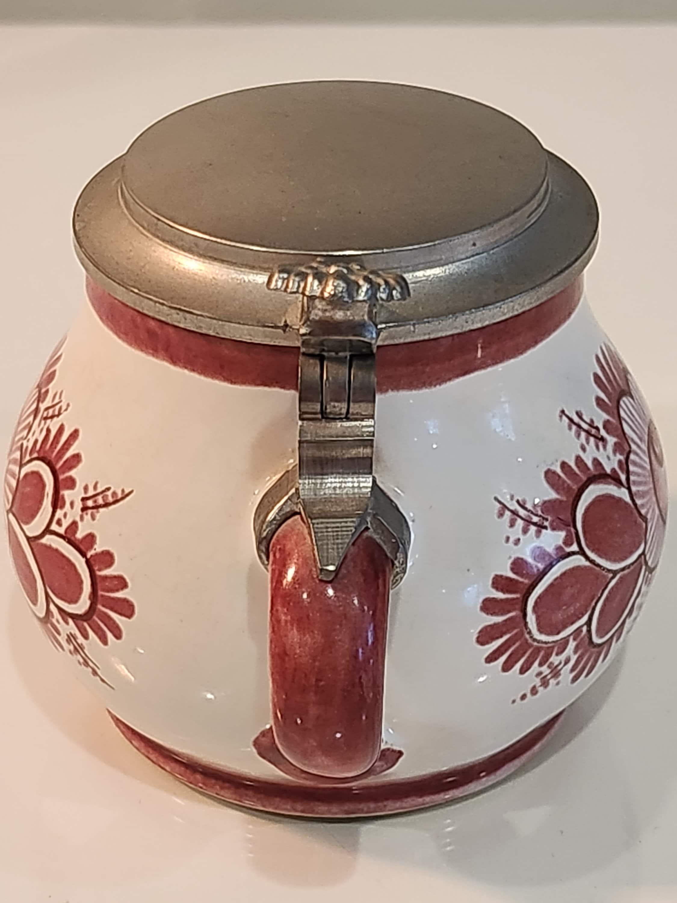 West Germany Ceramic Pink Floral Hand Painted Zinn Lid 3 - Etsy