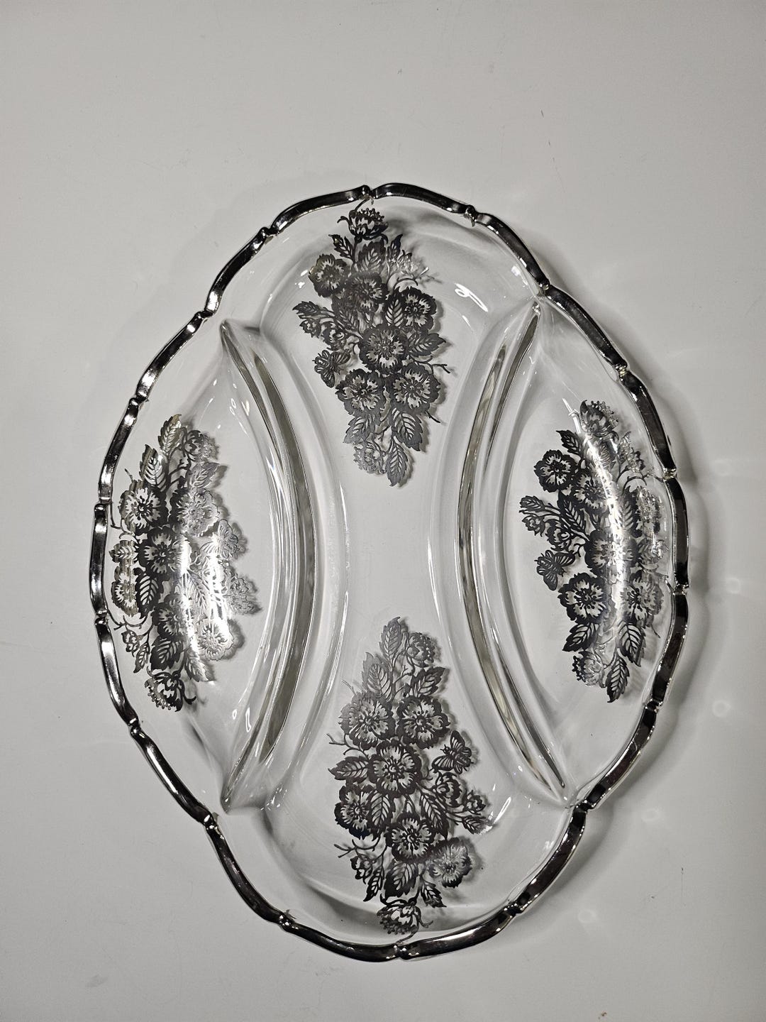 1940s Sterling Silver Overlay Crystal Divided Relish/serving Dish ...