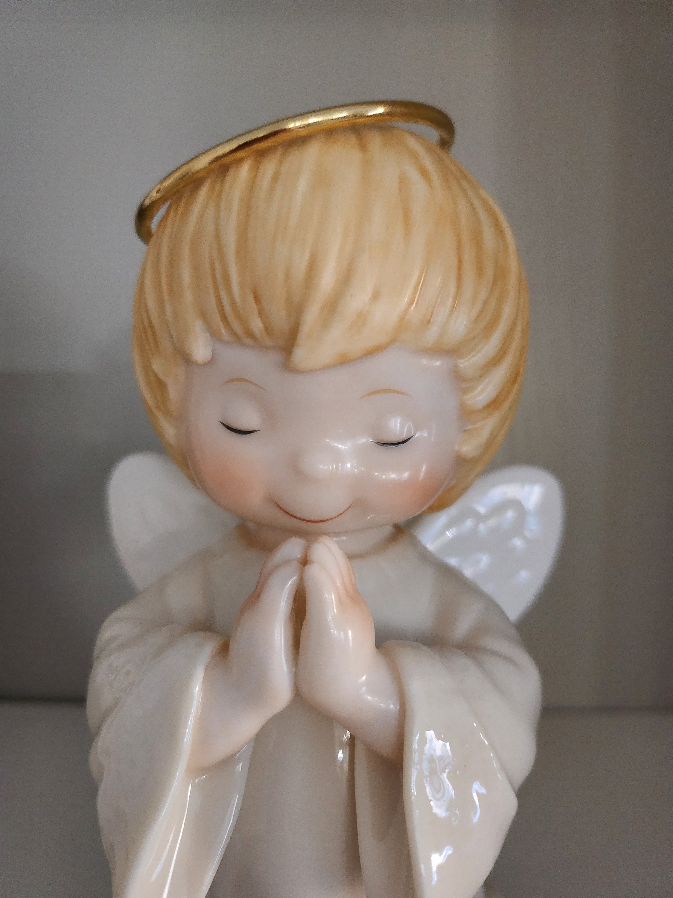 Vintage Porcelain Praying Angel Cream Dress Gold Halo Baby - Etsy