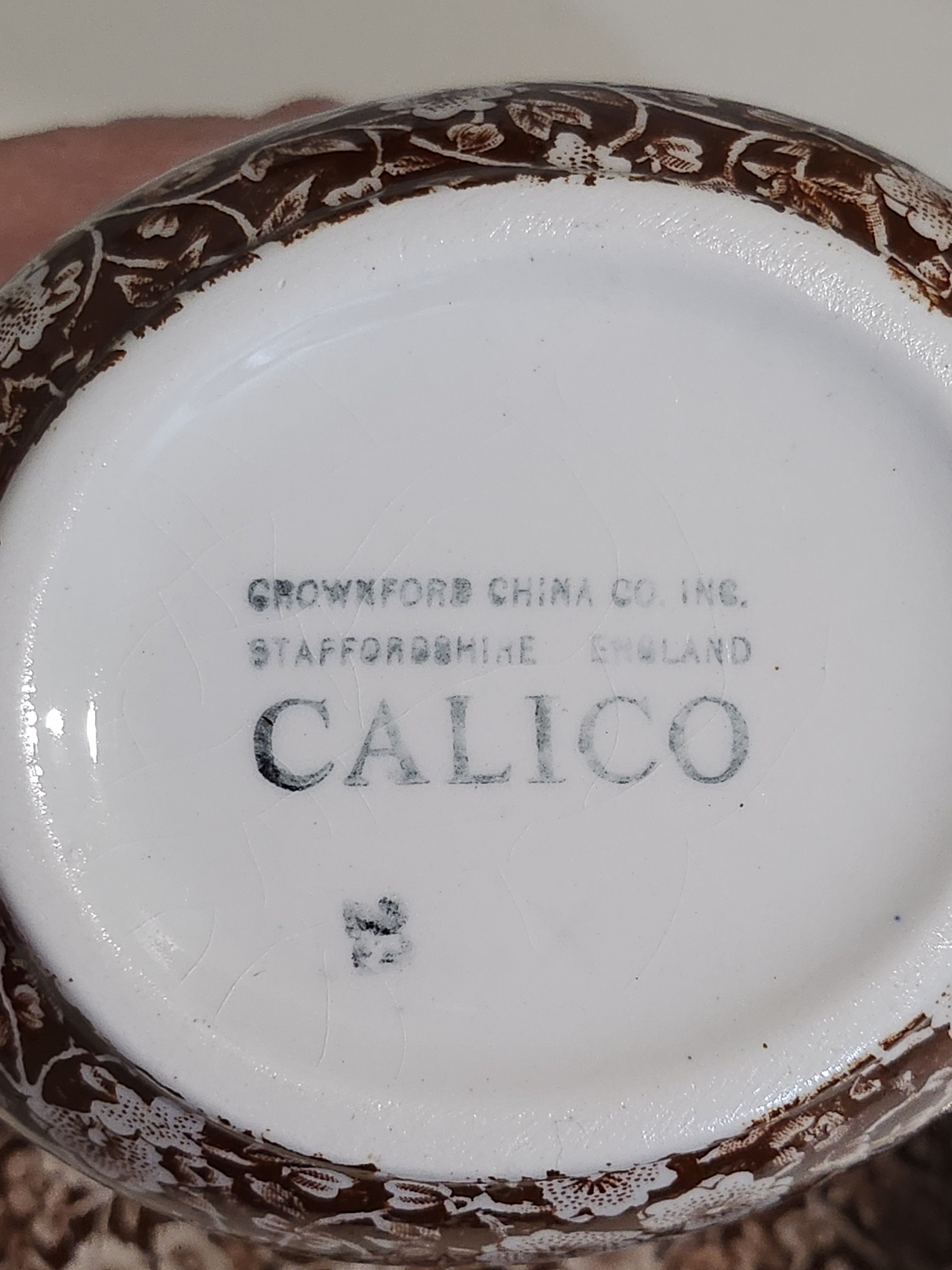 Rare: Staffordshire Brown Calico Pitcher and Oval Bowl Crownford China ...