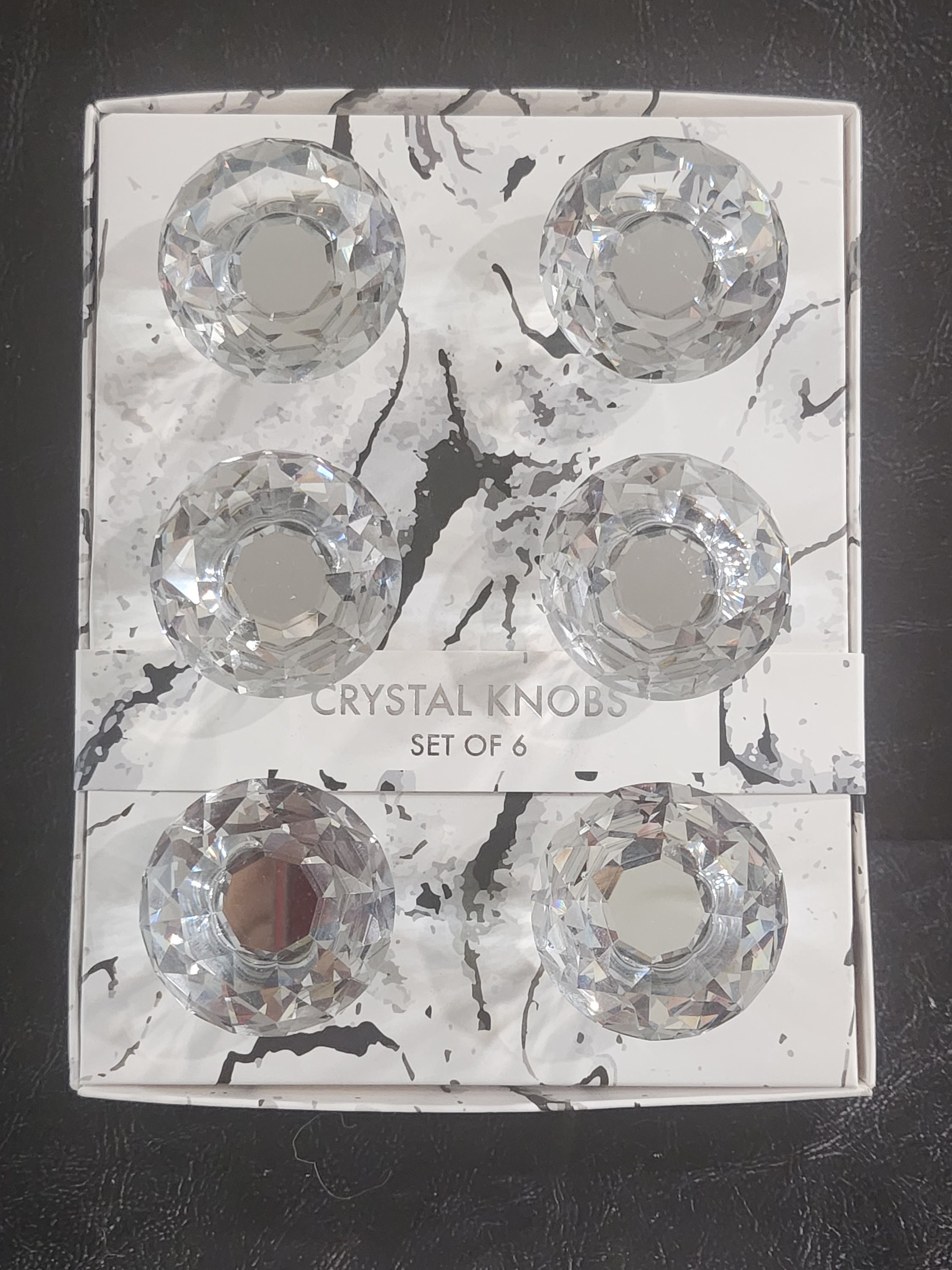6 Cut Glass Diamond Shaped Crystal Prism Facets Knobs Pulls Door Drawer ...