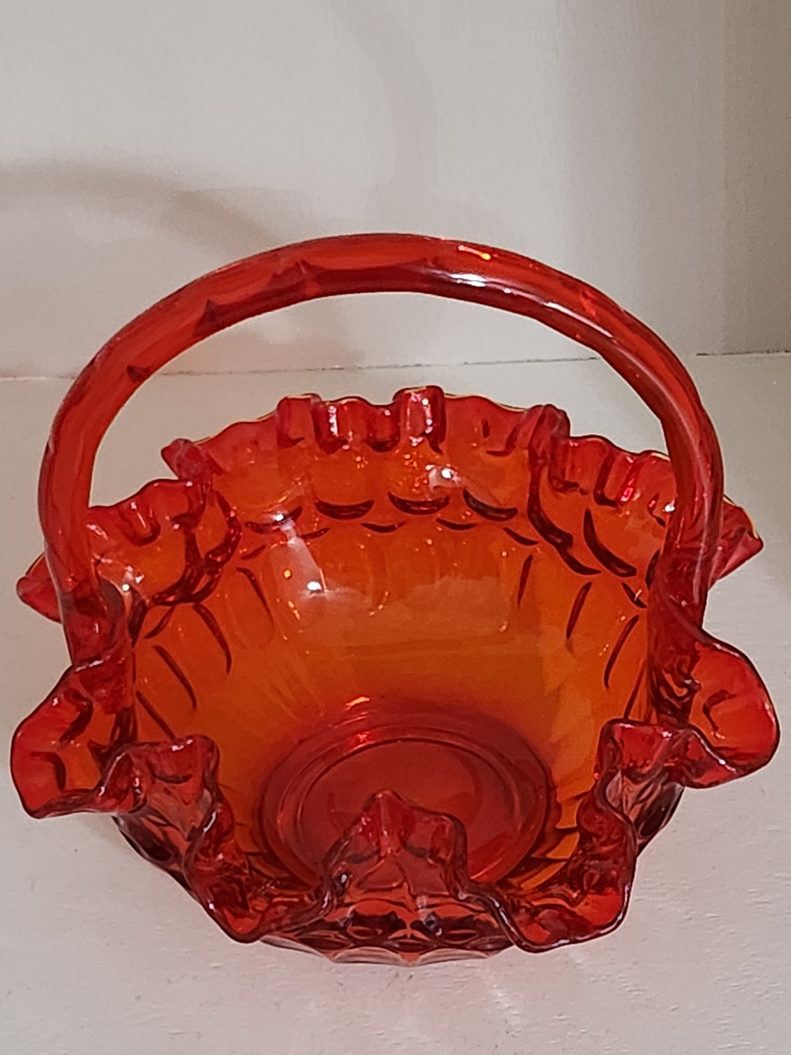 Vintage Fenton Thumbprint Amberina Basket With Ruffled Edges - Etsy