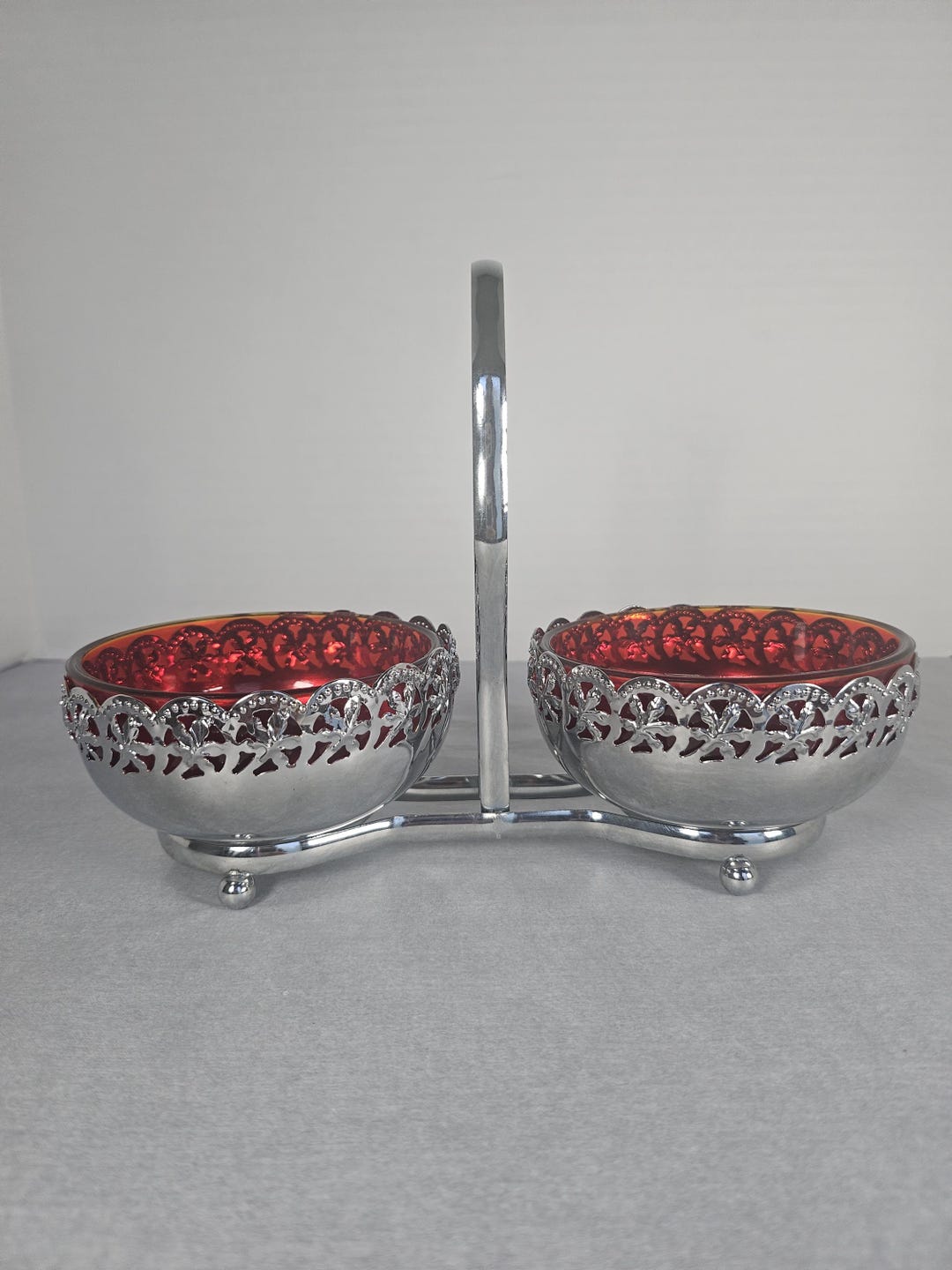 Rare Vintage Mayell EP Ruby Red Double Condiment Caddy on Steel Made in ...