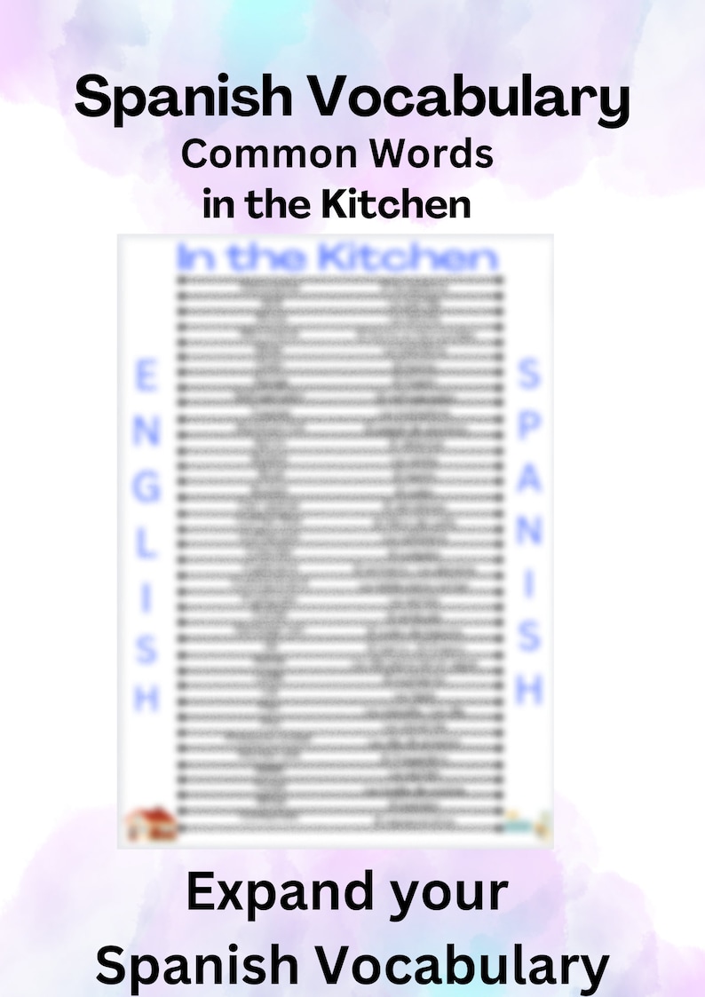 Spanish Vocabulary - in the Kitchen - Etsy