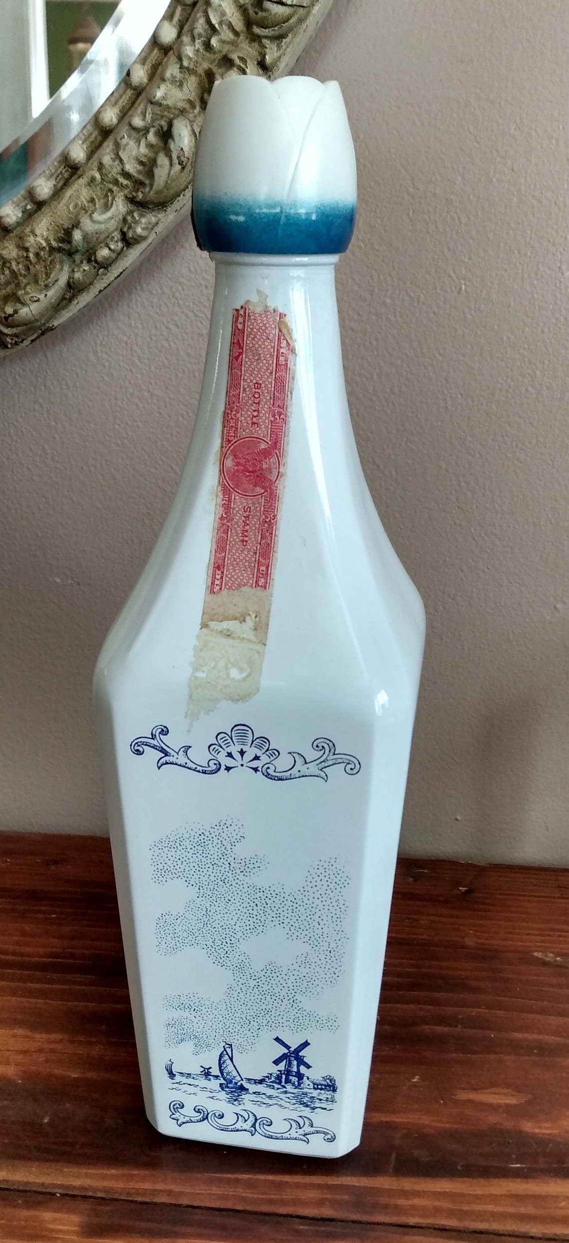Vandermint Liqueur Decanter 1970s Milk Glass Bottle Windmills and ...