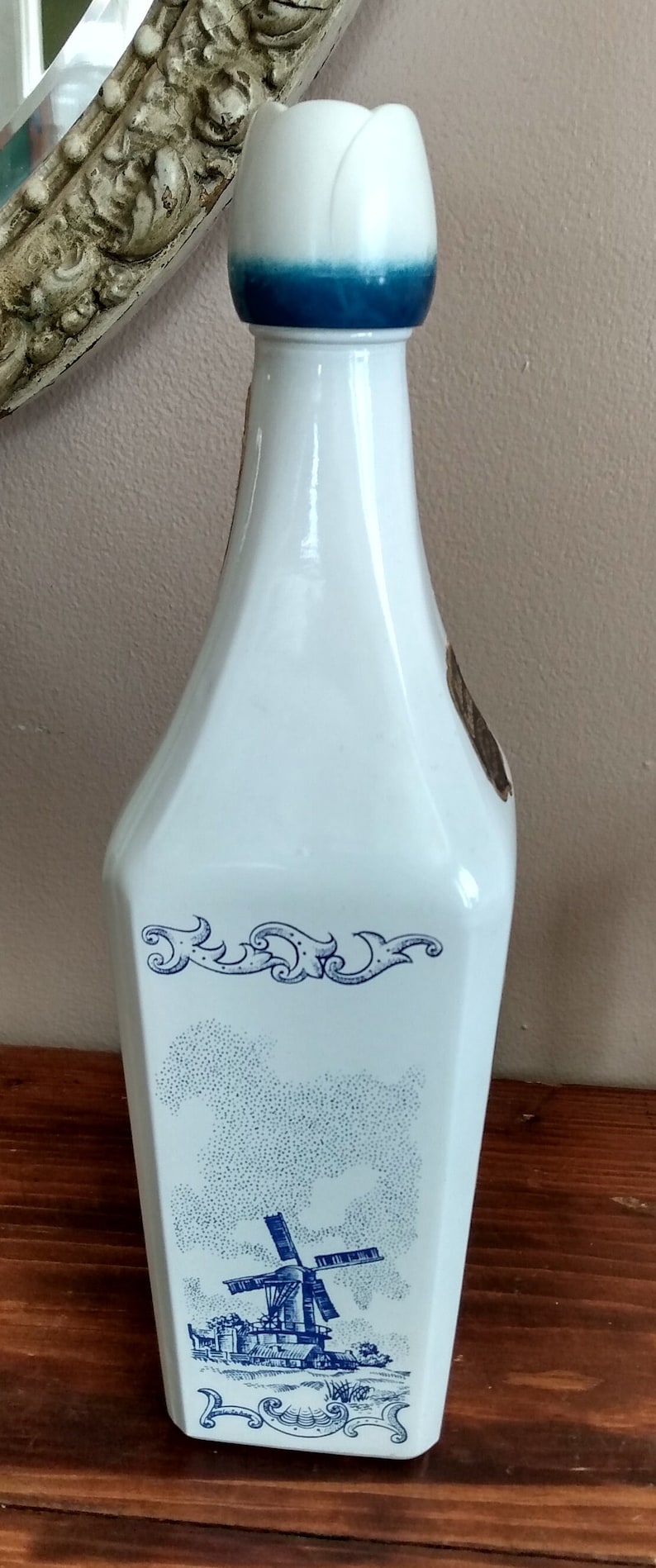 Vandermint Liqueur Decanter 1970s Milk Glass Bottle Windmills and ...