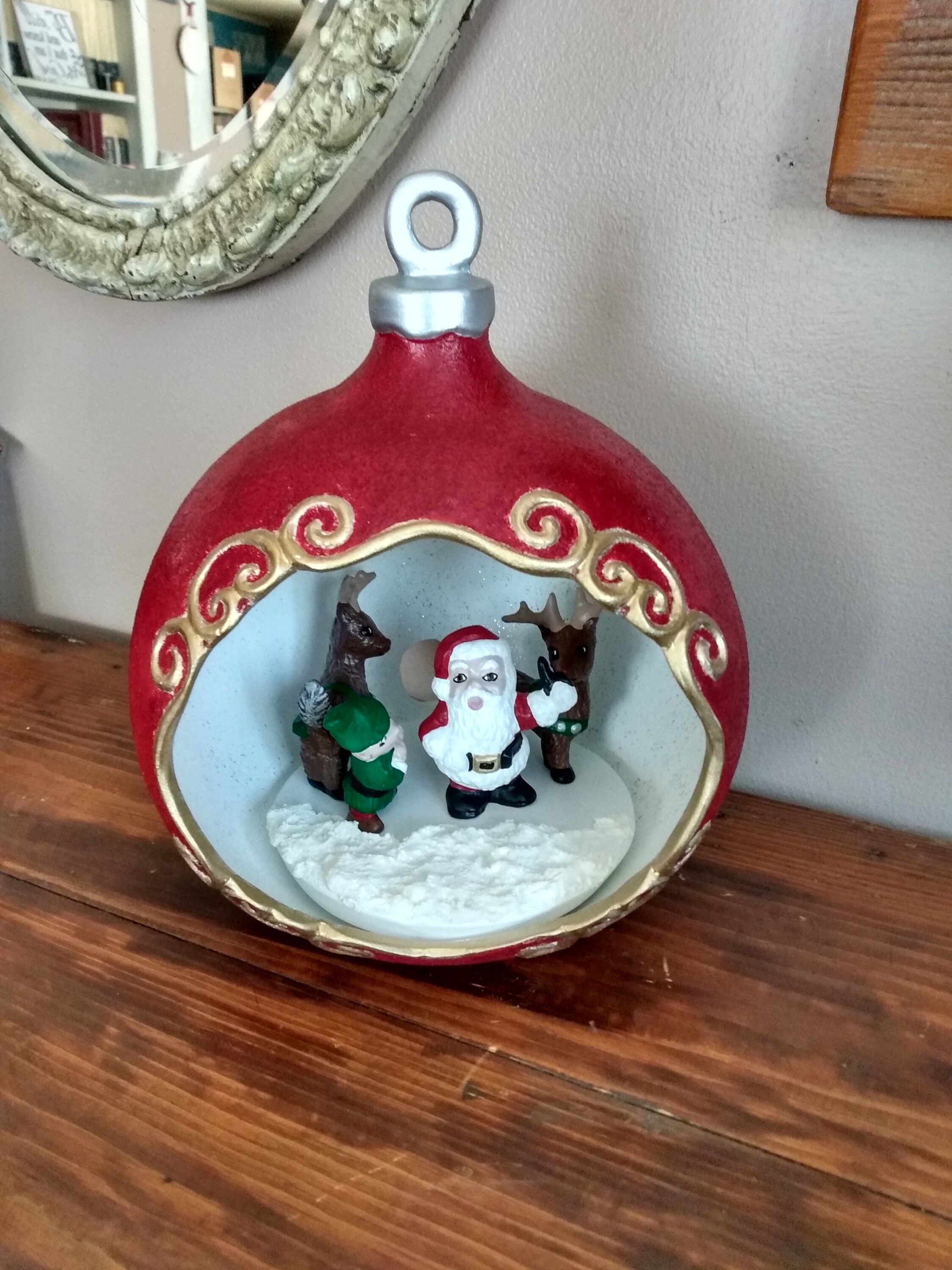 Nowell's Molds 1982 Red 10" Christmas Bulb With Santa, Reindeer and Elf ...