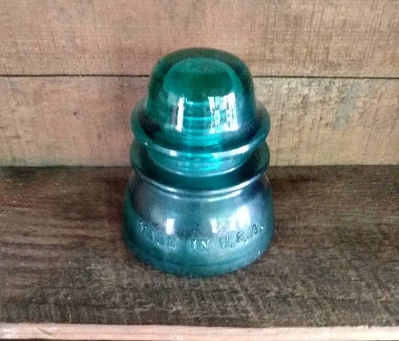Hemingray - 42 Railroad Telegraph Insulator Blue Green Glass Made in ...