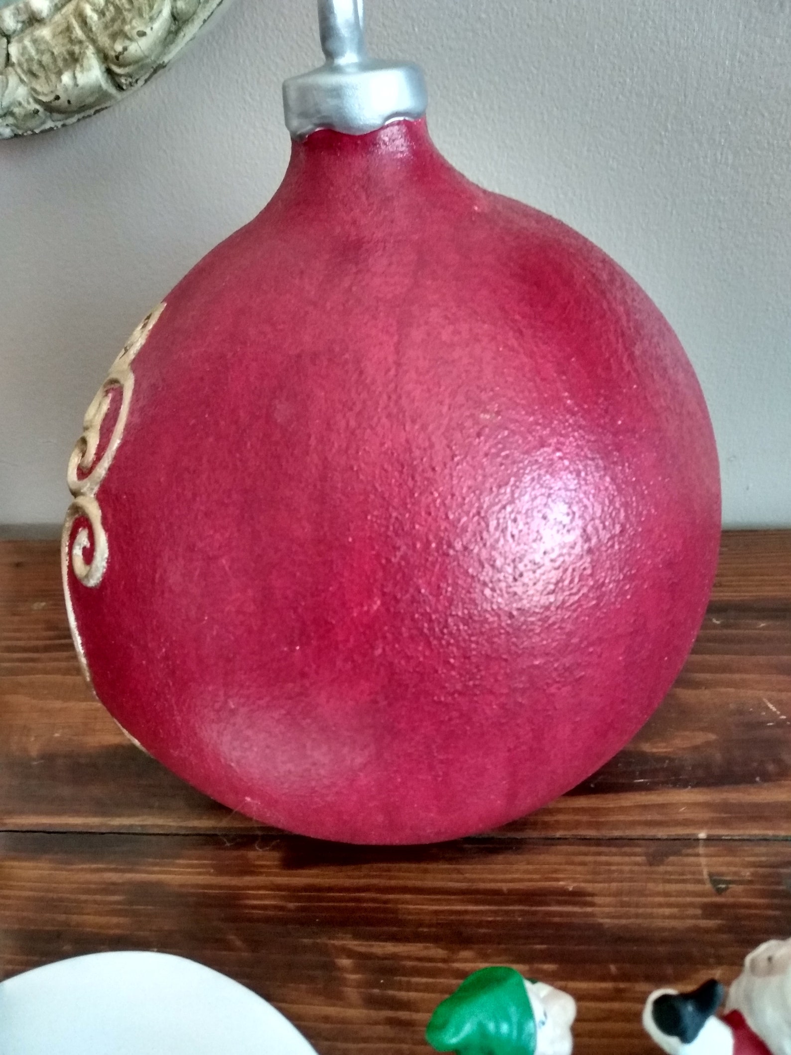 Nowell's Molds 1982 Red 10" Christmas Bulb With Santa, Reindeer and Elf ...