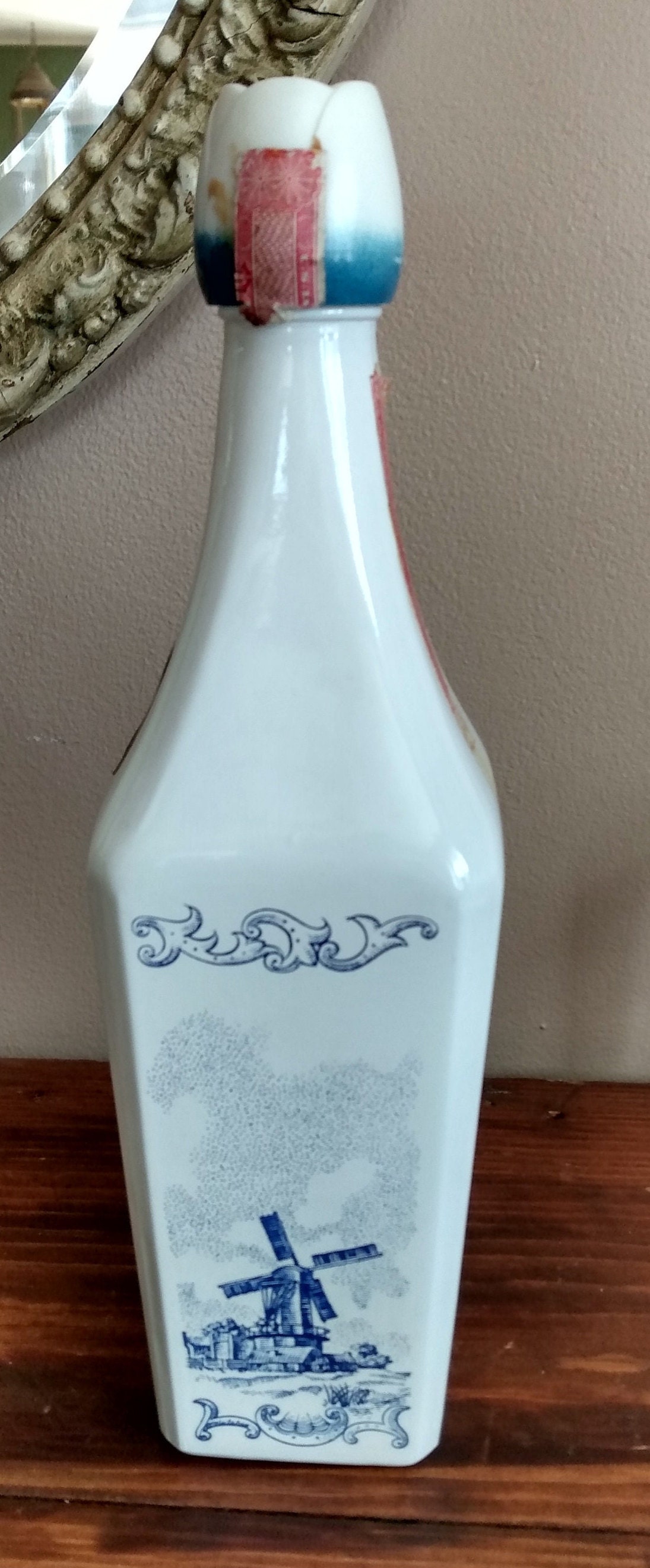 Vandermint Liqueur Decanter 1970s Milk Glass Bottle Windmills and ...