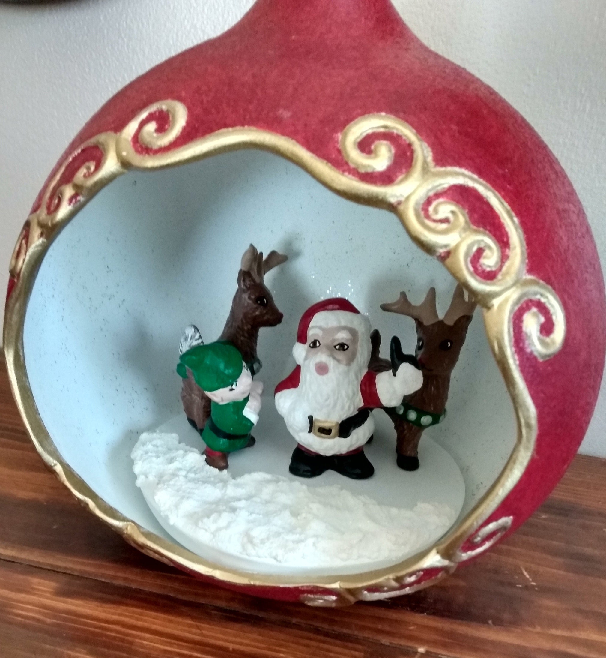 Nowell's Molds 1982 Red 10" Christmas Bulb With Santa, Reindeer and Elf ...