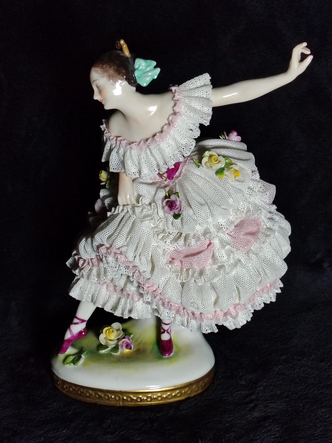 1915s German Volkstedt Ballerina Fanny Elssler Porcelain Lace Figurine ...