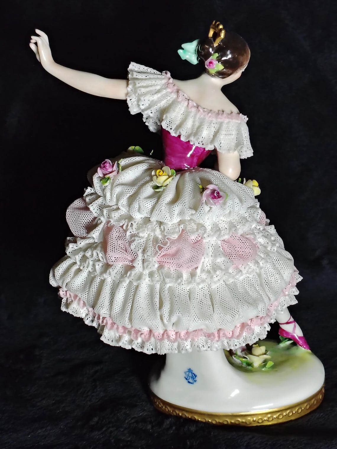 1915s German Volkstedt Ballerina Fanny Elssler Porcelain Lace Figurine ...