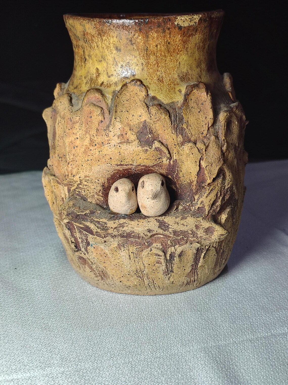 Vintage Studio Sculpted Stoneware Vase: Nesting Birds, Florence Gordon ...