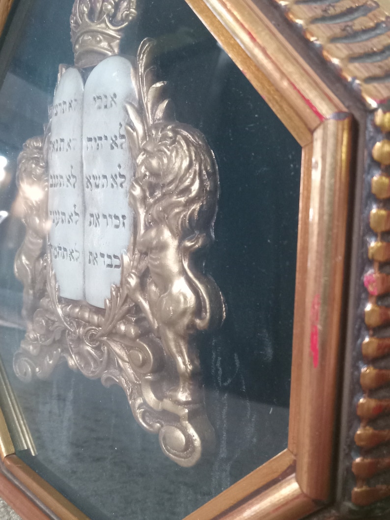 Vintage Hebrew Ten Commandments Scroll: Lion Motif, Gilded Frame - Etsy