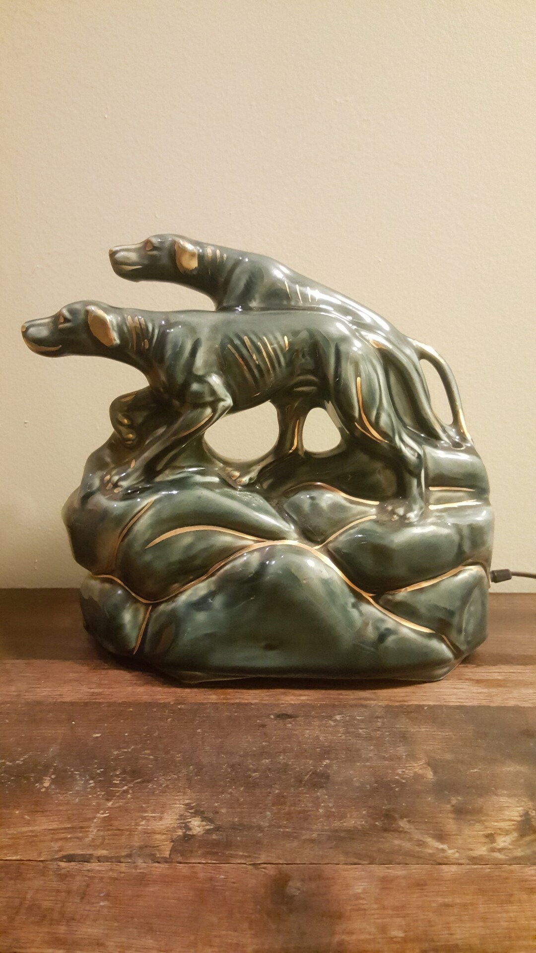 Vintage 50s MCM Greyhound Ceramic TV Lamp: Midnight Blue & Gold, 11" - Etsy