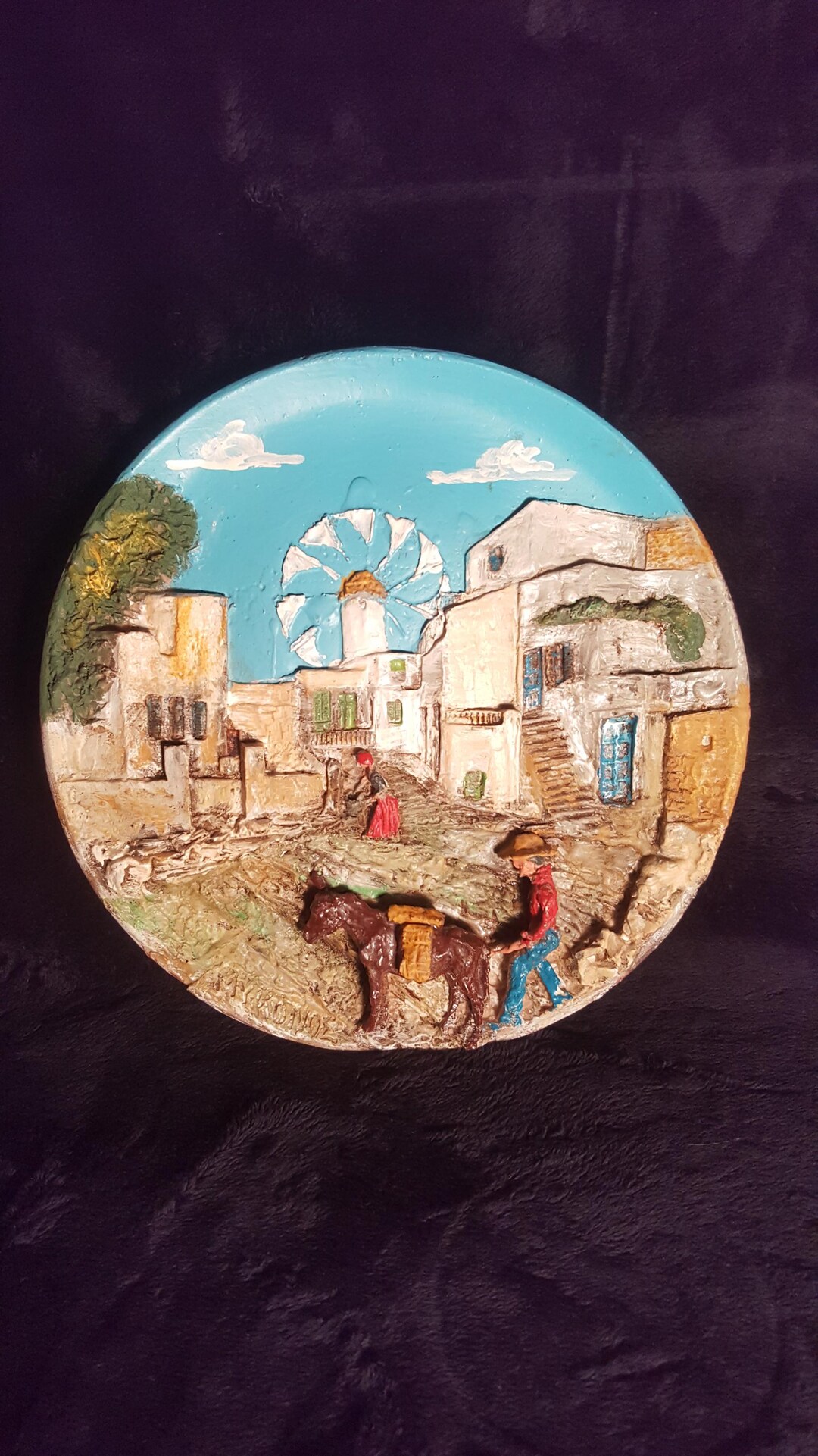 Vintage Sculpted Ceramic Mykonos Farm Scene 9.5" Wall Plate Hand ...