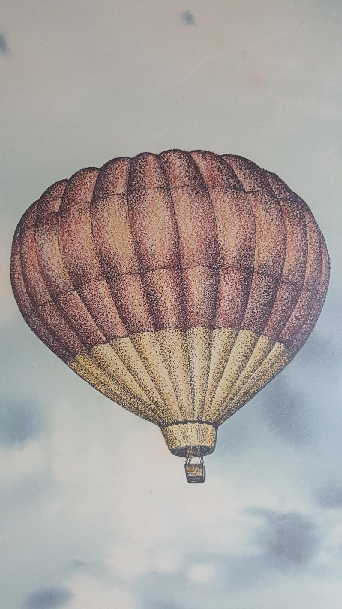 Large Modern Original Mixxed Media Hot Air Balloon Drawing Signed Susan ...