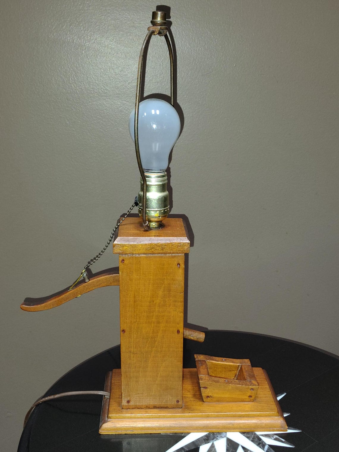Arts and Crafts Handmade Wooden Water Pump 20 Table Accent Lamp Vintage ...