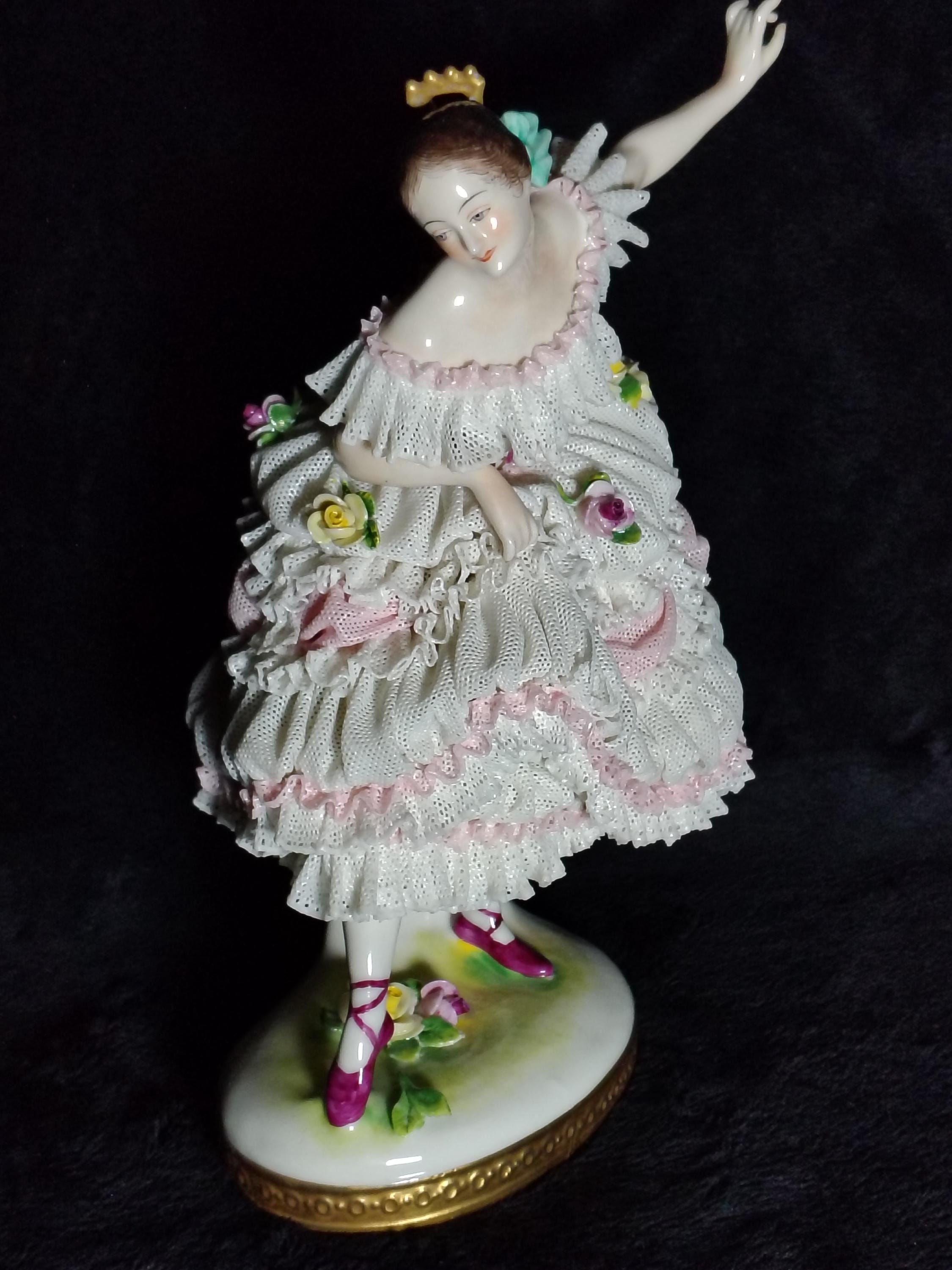 1915s German Volkstedt Ballerina Fanny Elssler Porcelain Lace Figurine ...