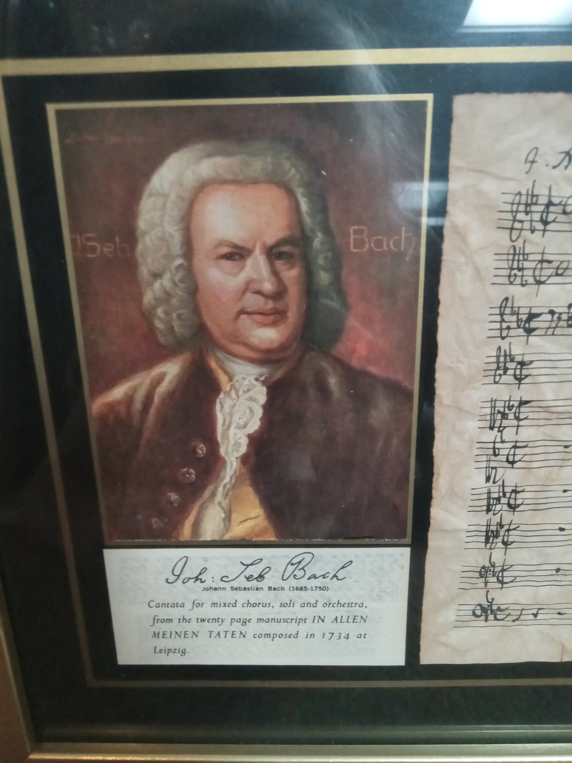 Rare Antique Johann Sebastian Bach Framed Hand Written Music Sheet and ...