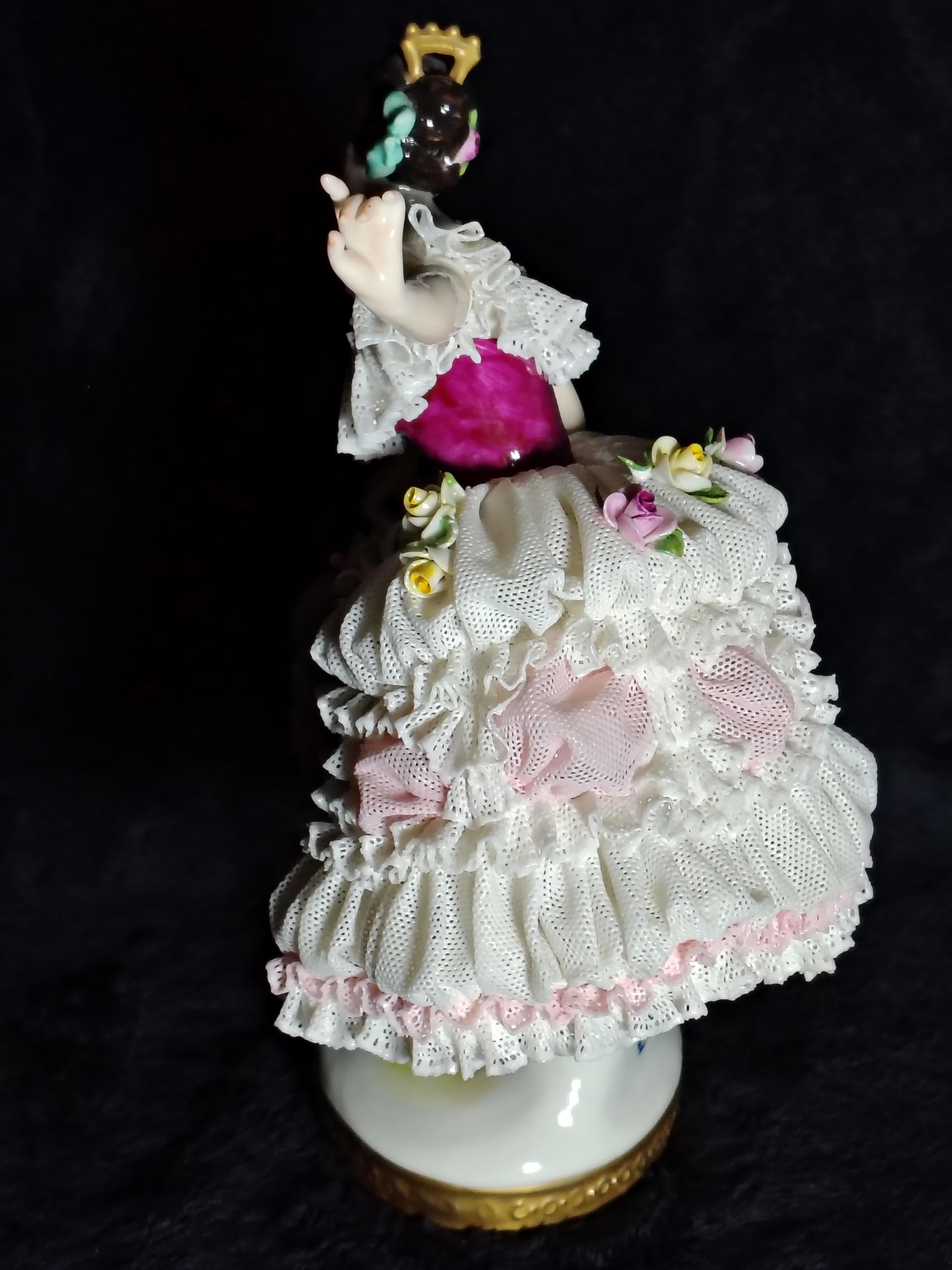 1915s German Volkstedt Ballerina Fanny Elssler Porcelain Lace Figurine ...