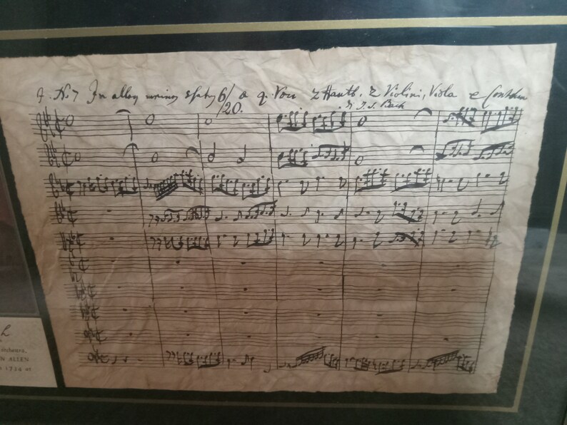 Rare Antique Johann Sebastian Bach Framed Hand Written Music Sheet and ...