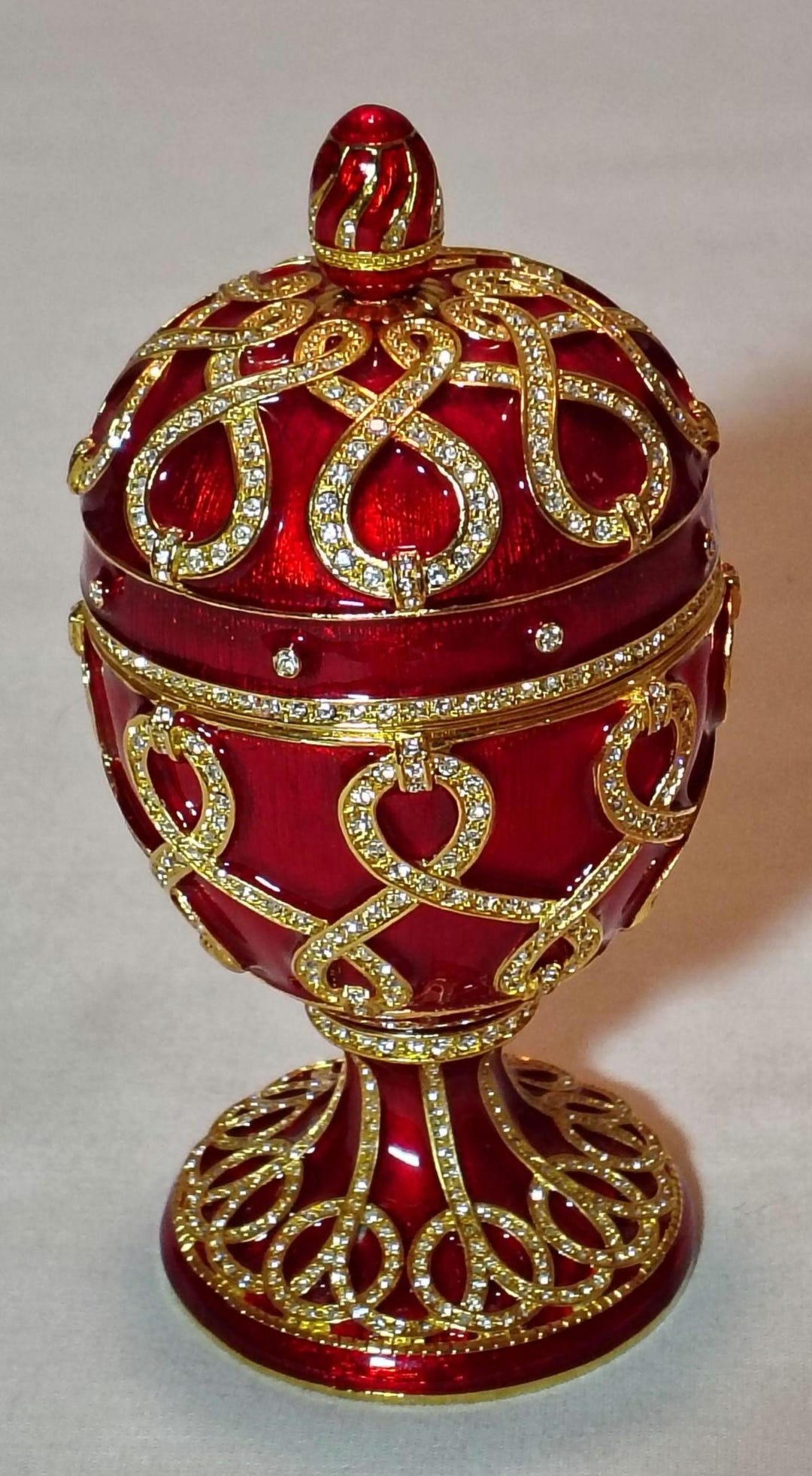 MMARC Fabergé Egg Trinket Box: Red Guilloche Enamel, Swarovski Crystals ...