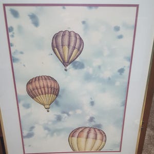 Large Modern Original Mixxed Media Hot Air Balloon Drawing Signed Susan ...