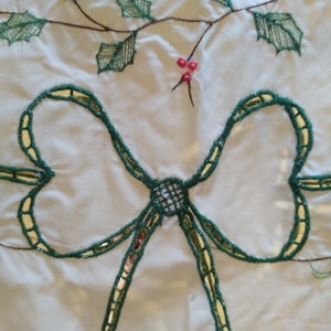 Vintage, Beautiful 1940's Handmade Embroidered Christmas Tablecloth ...