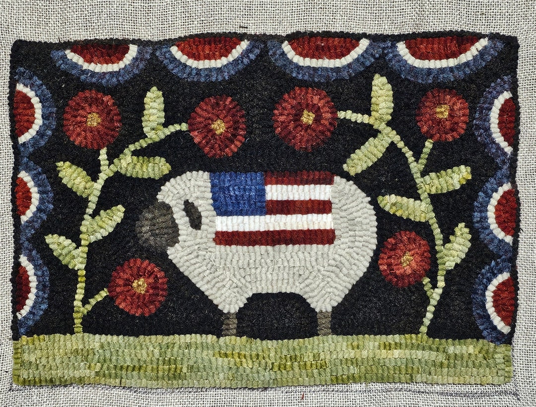 Finished Primitive Hand Hooked Wool Rug Summer Americana Sheep - Etsy