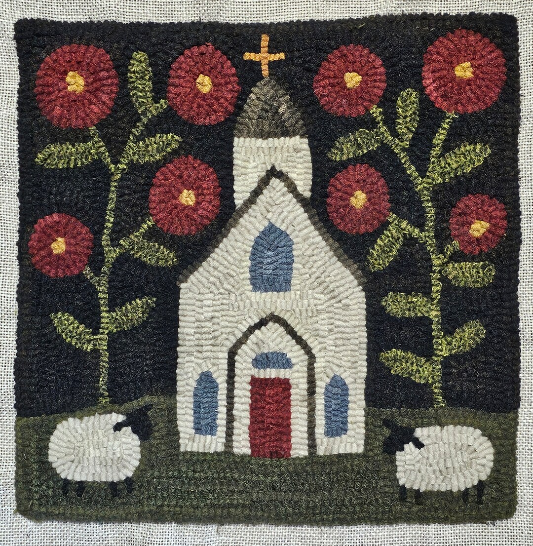 Finished Primitive Hand Hooked Wool Rug Church Sheep Folk Art - Etsy
