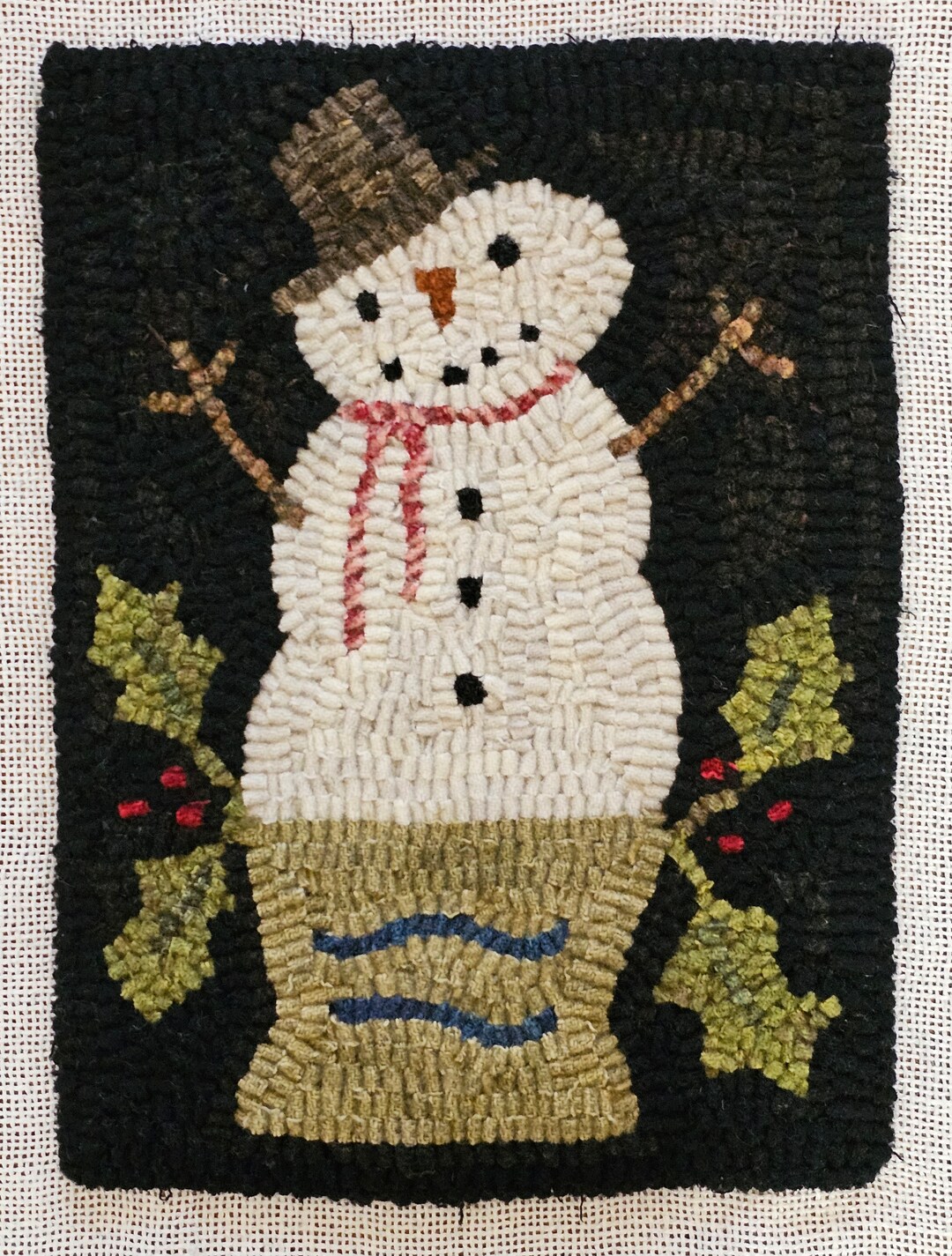 Finished Primitive Hand Hooked Wool Rug Christmas Snowman Crock - Etsy