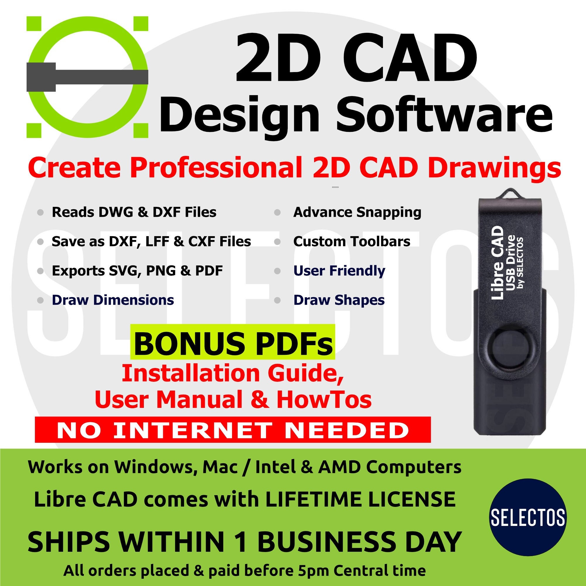 New CAD 2D Design Libre Program in a USB Includes Pdfs Install, User ...