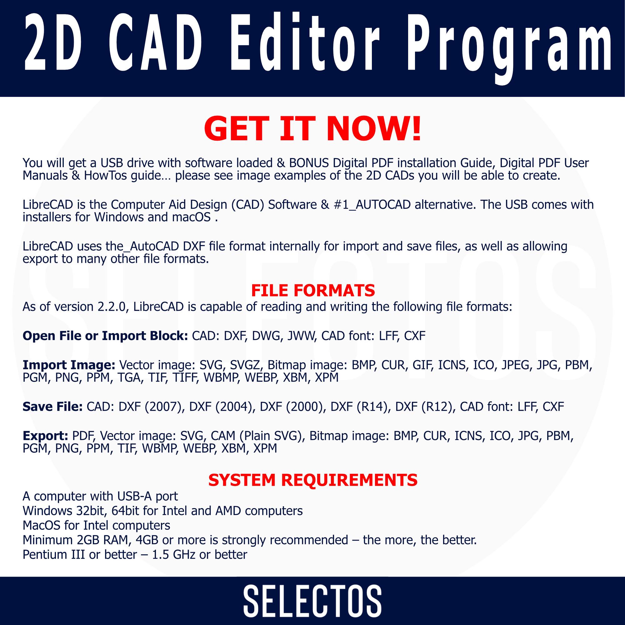 New CAD 2D Design Libre Program in a USB Includes Pdfs Install, User ...