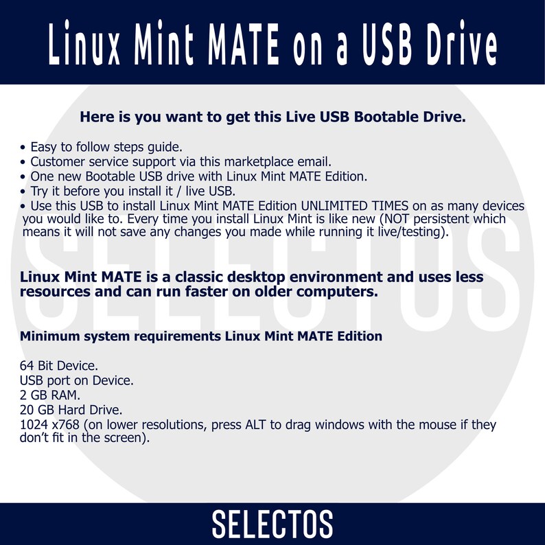 Linux Mint 22.1 Xia MATE Edition Live Bootable USB 64bit Advanced & New ...