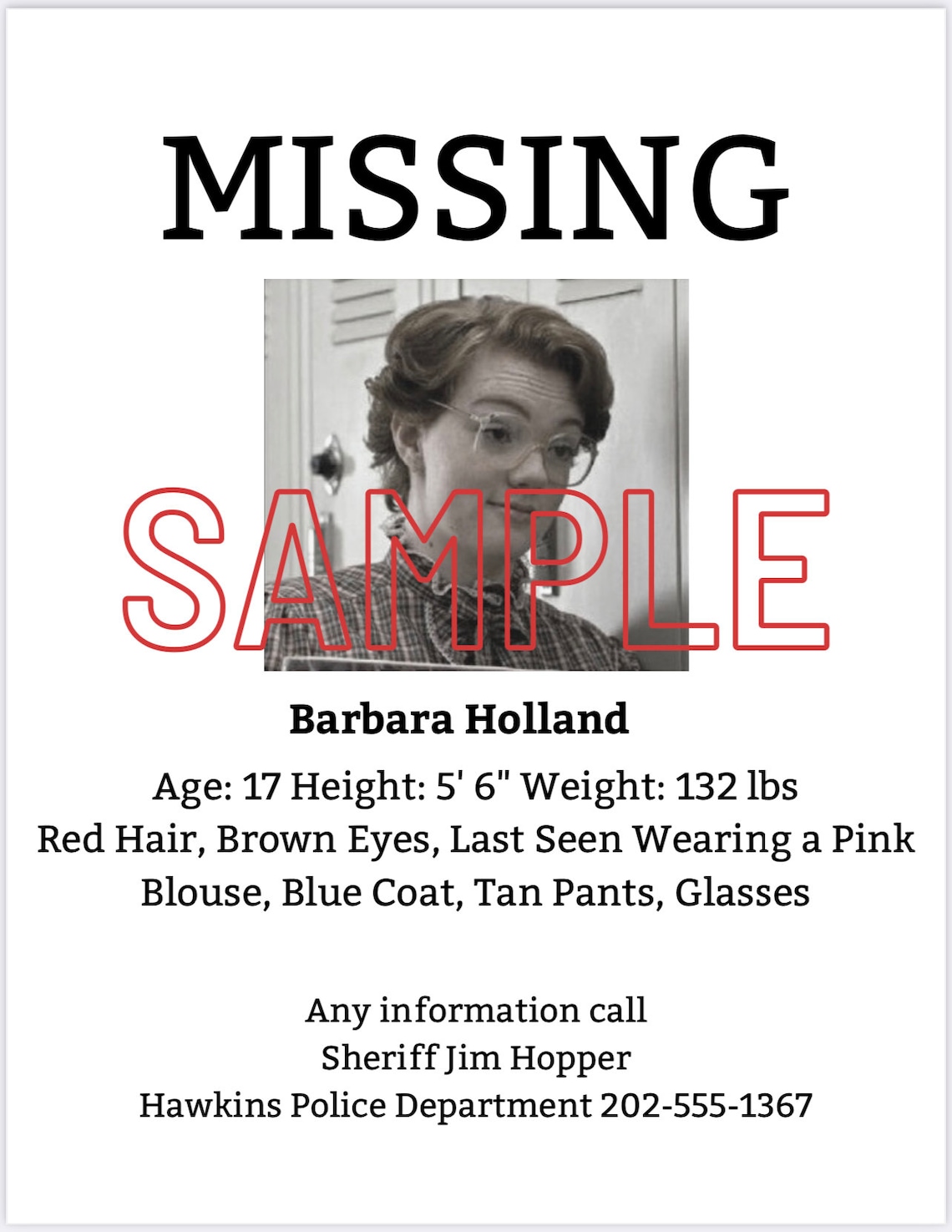 Stranger Things Missing Poster Barbara Holland - Etsy